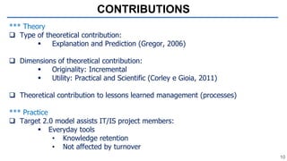 Lessons Learned Model for Projects Supported by Web 2.0 Tools: a Mixed ...