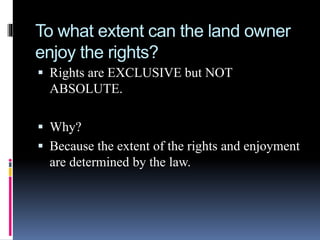 LAND LAW 1 slides extent of ownership and enjoyment of land part 1 2014 ...