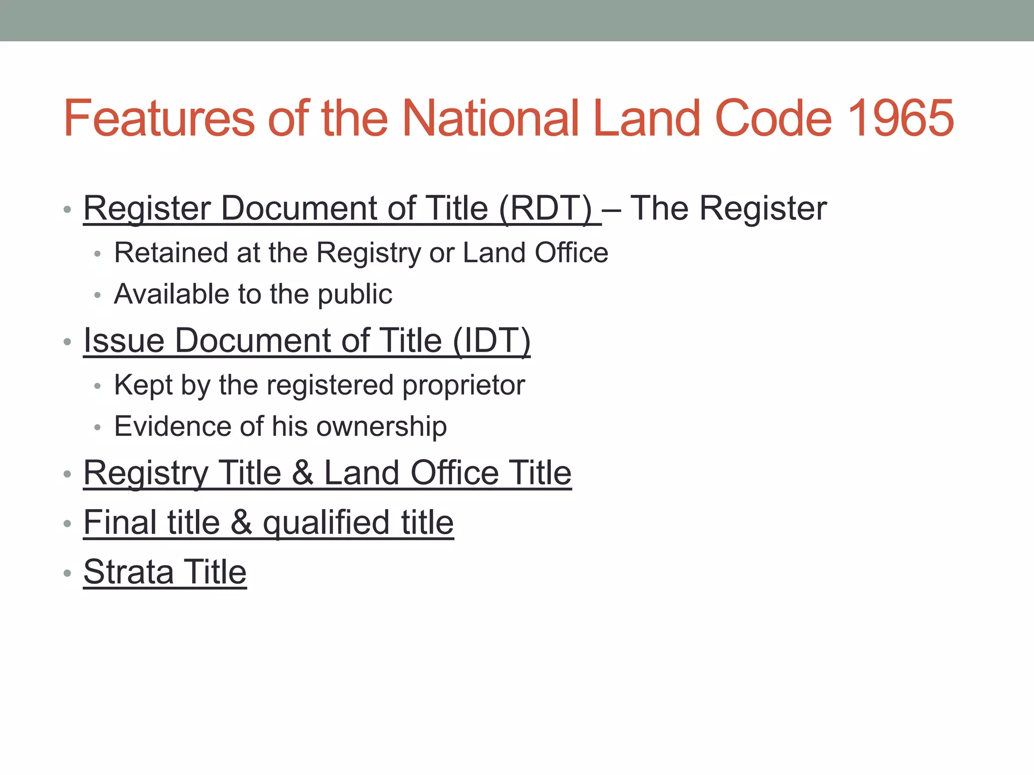 LAND LAW 1 slides THE NATIONAL LAND CODE Revised 2014 | PPTX