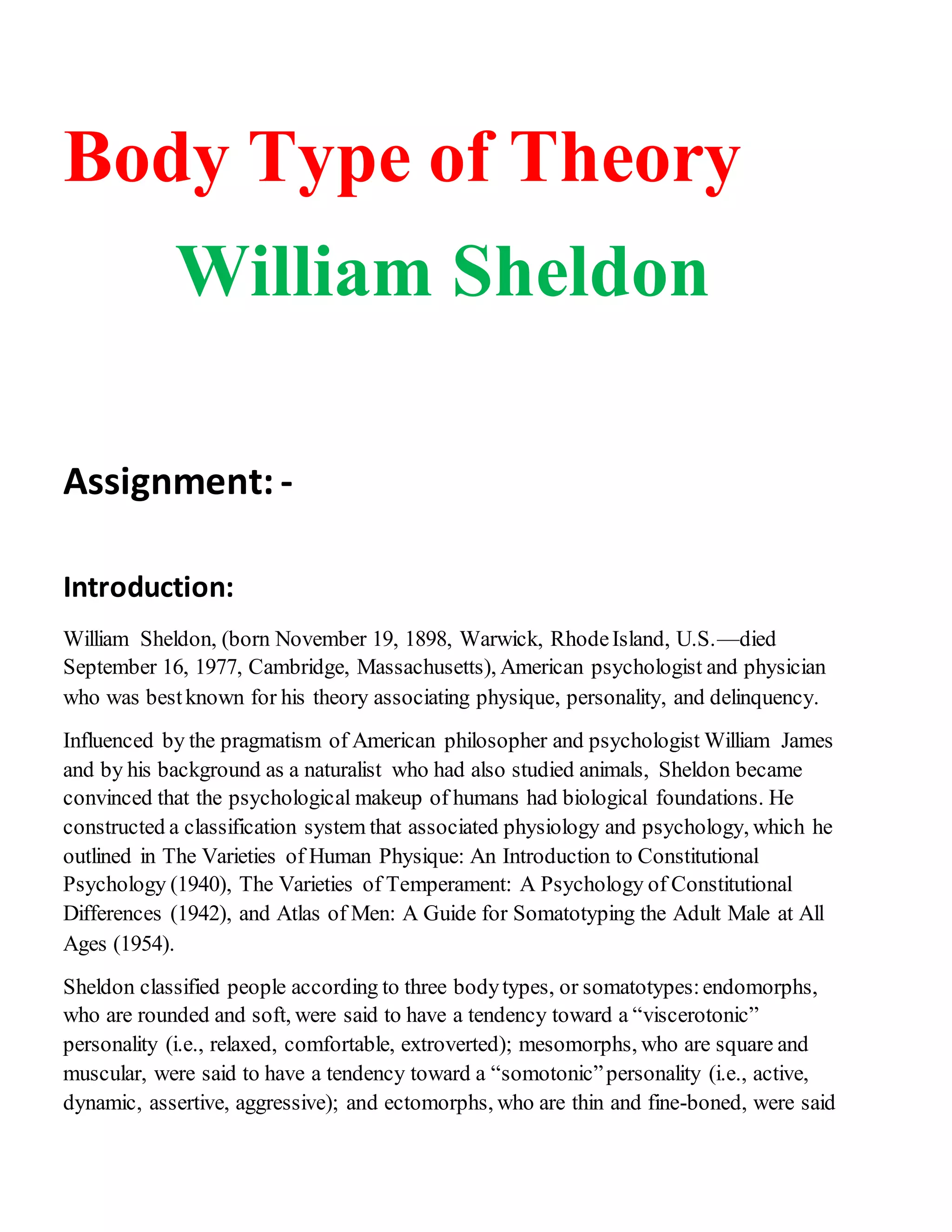 Body Type of Theory / William Sheldon's Theory / Biological Theory ...