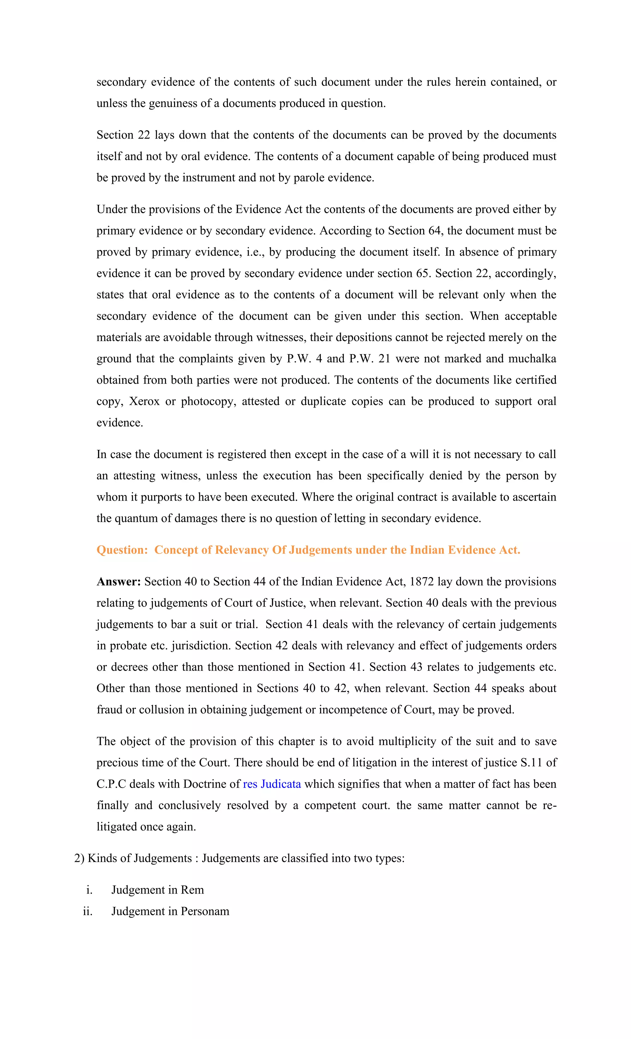 LLB LAW NOTES ON LAW OF EVIDENCE | PDF