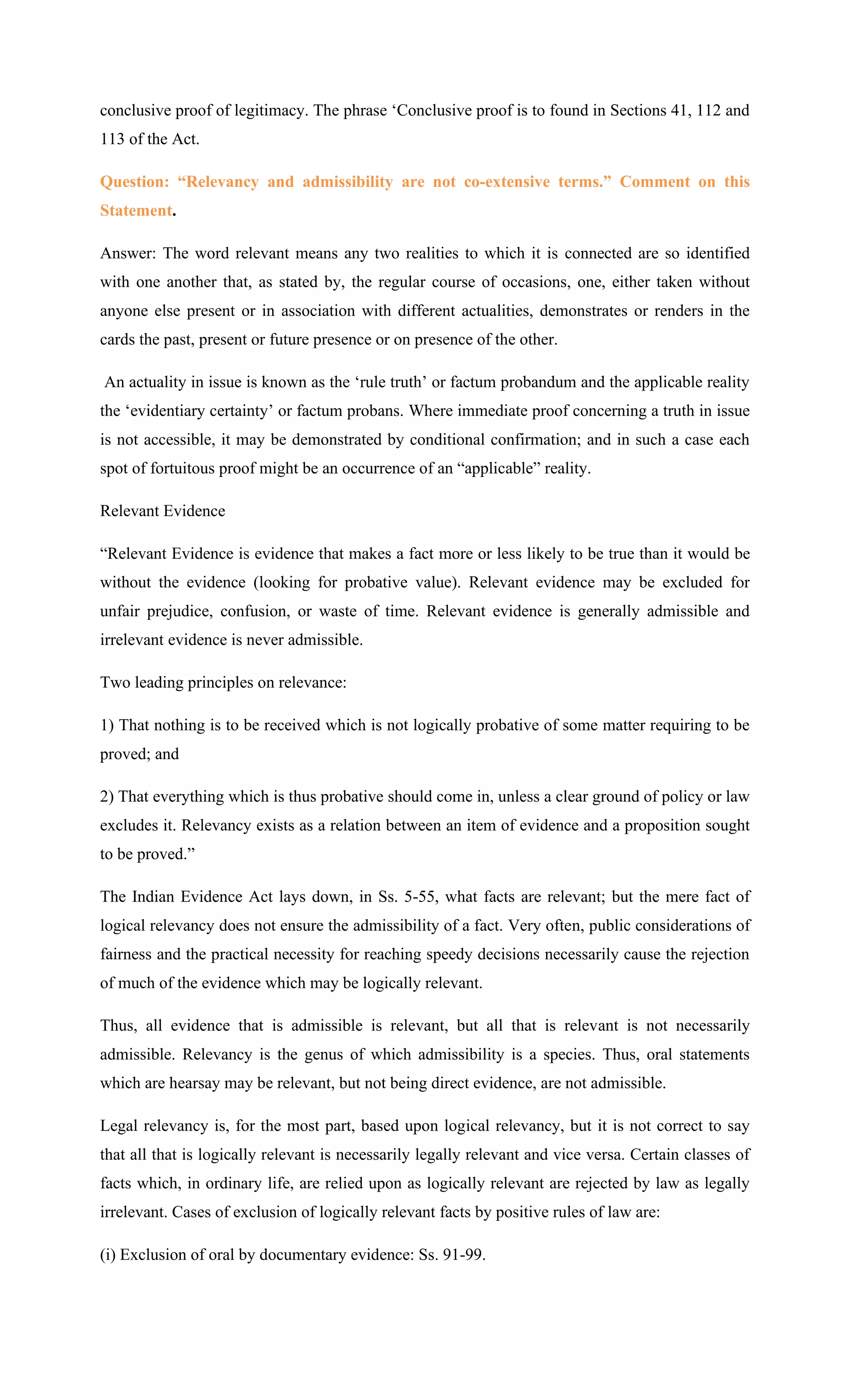 LLB LAW NOTES ON LAW OF EVIDENCE | PDF