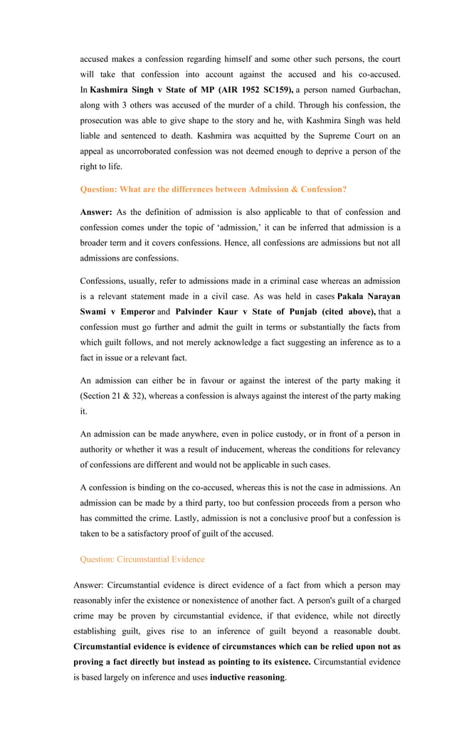 LLB LAW NOTES ON LAW OF EVIDENCE | PDF