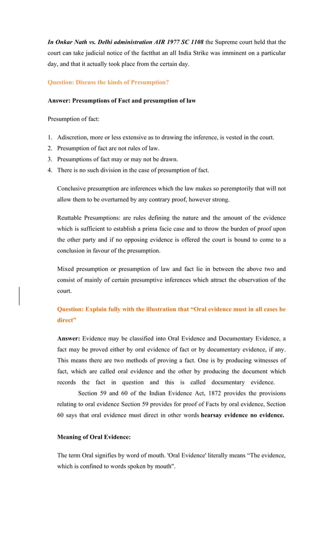 LLB LAW NOTES ON LAW OF EVIDENCE | PDF