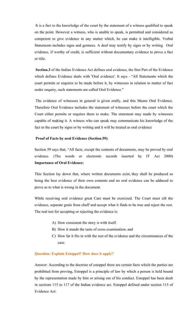 LLB LAW NOTES ON LAW OF EVIDENCE | PDF