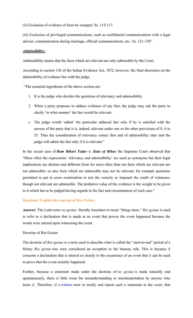 LLB LAW NOTES ON LAW OF EVIDENCE | PDF