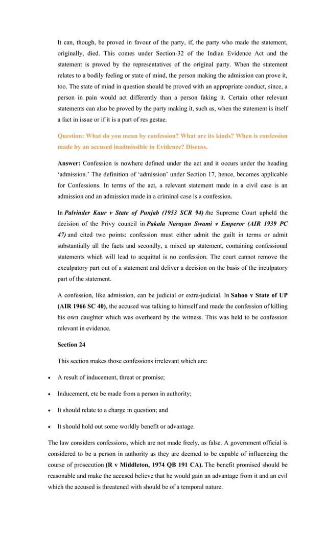 LLB LAW NOTES ON LAW OF EVIDENCE | PDF