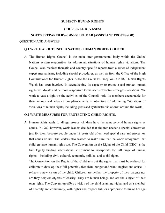 LLB LAW NOTES ON LAW OF HUMAN RIGHTS | PDF
