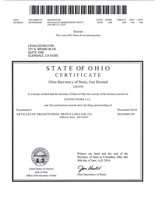 ZZWNetwork LLC paperwork | PDF