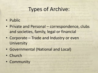 Urban Archaeology: Session 4 Historical Archives, the Historian's ...