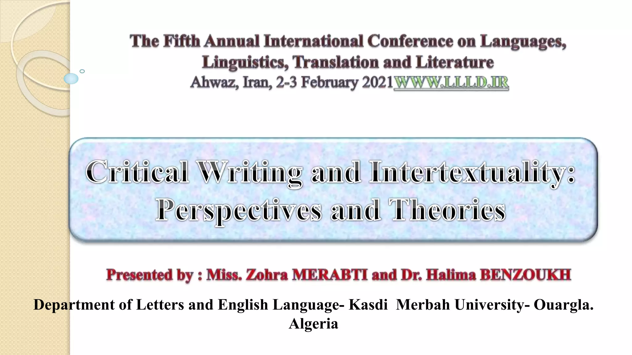 Critical Writing and Intertextuality in the EFL Classroom | PPT