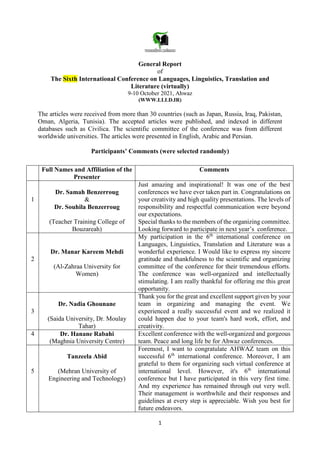 General Report of the Sixth International Conference on Languages ...