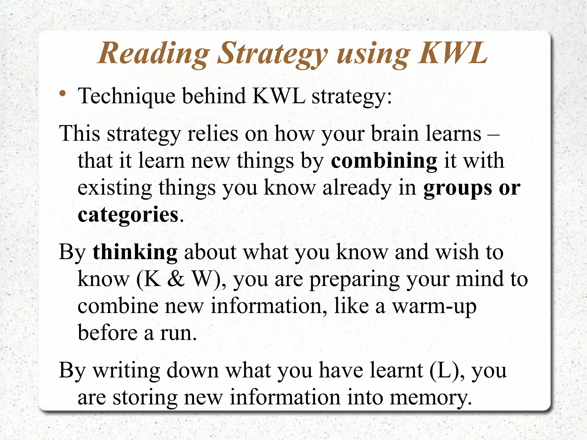 LL Lower Pri - Reading strategy KWL | PPT