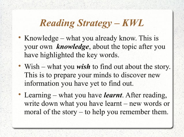 LL Lower Pri - Reading strategy KWL | PPT
