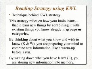 LL Lower Pri - Reading strategy KWL | PPT