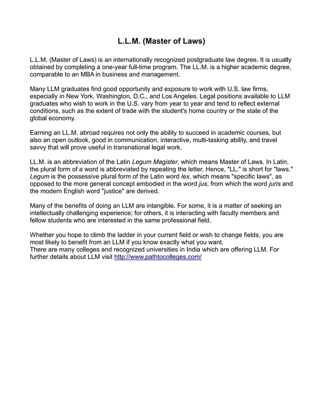 Llm | PDF | Postgraduate Education | College Education