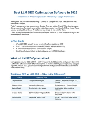 Best LLM SEO Optimization Software in 2026: Tools to Rank in AISearch ...