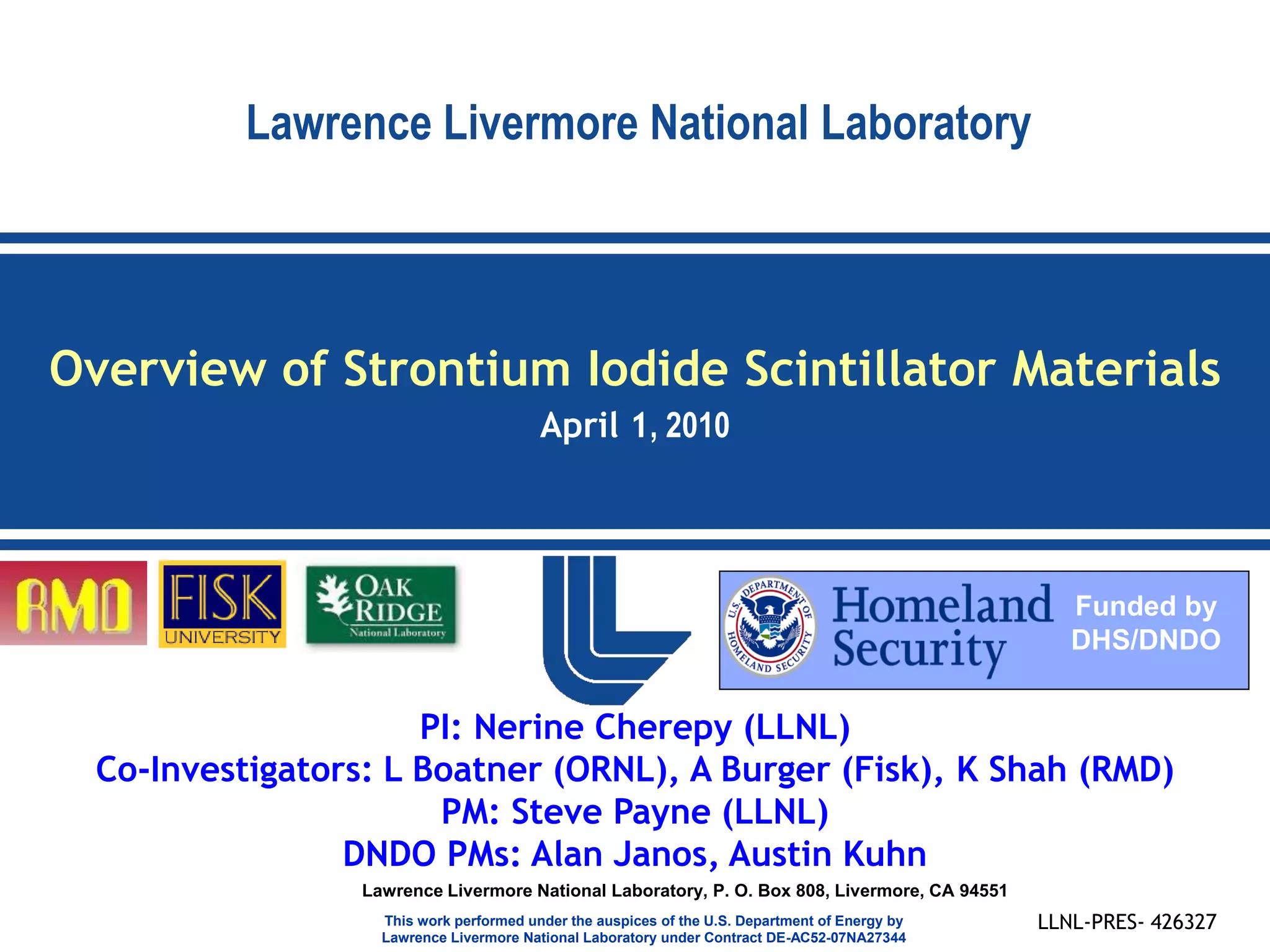 Llnl Presentation 1 Apr 10 | PDF