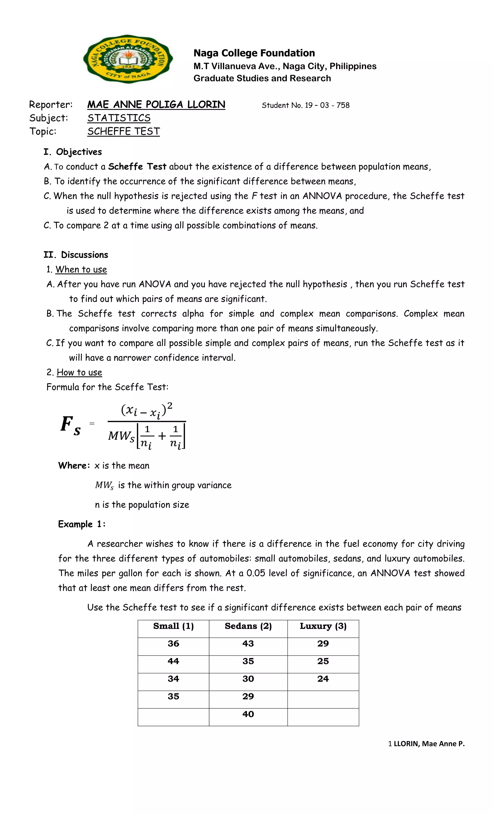 Llorin maeanne p_scheffe test | PDF
