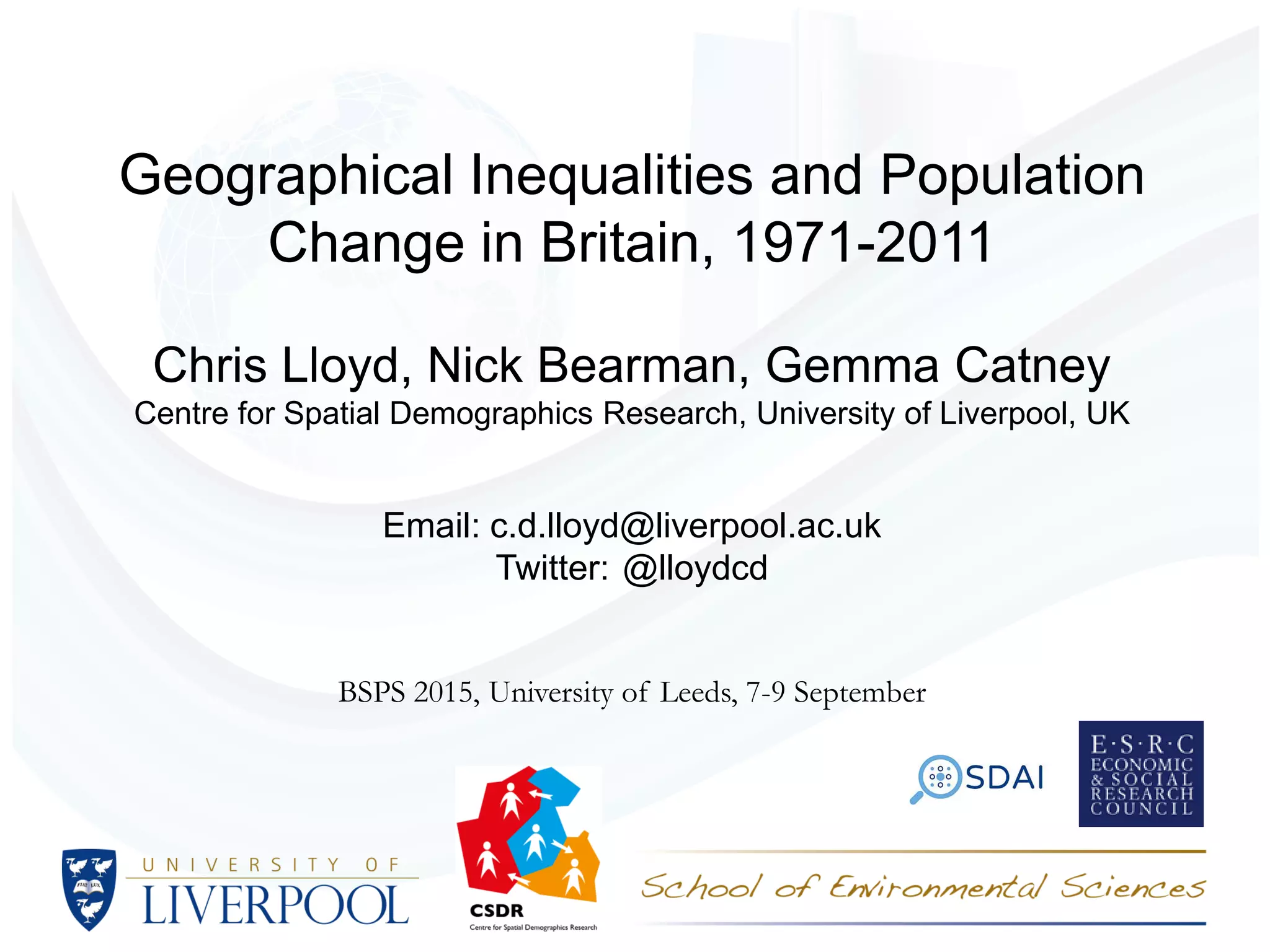 Geographical Inequalities and Population Change in Britain, 1971-2011 | PPT