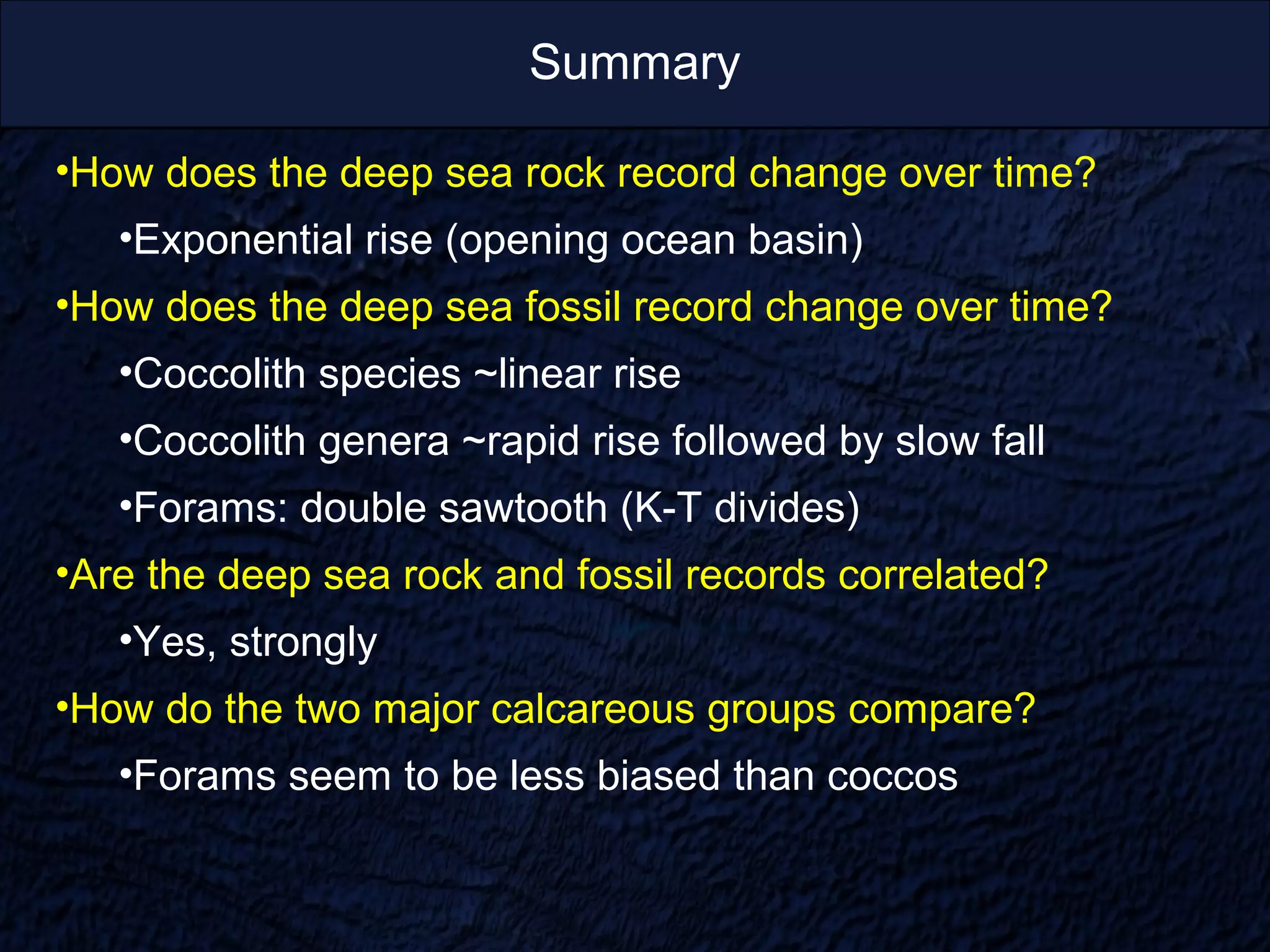 Comparing The Deep Sea Rock And Fossil Records Of Coccolithophores And