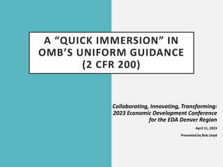 QUICK IMMERSION IN OMB's UNIFORM GUIDANCE | PPTX