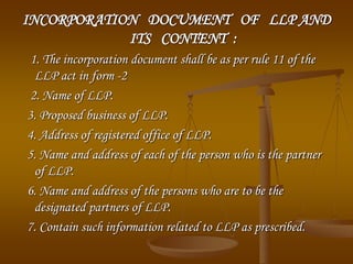 LLP AGREEMENT AS PER LLP ACT , 2008 | PPTX