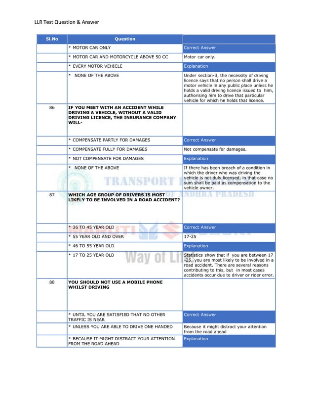 Llr test english_totalquestions | PDF | Auto Safety | Automotive