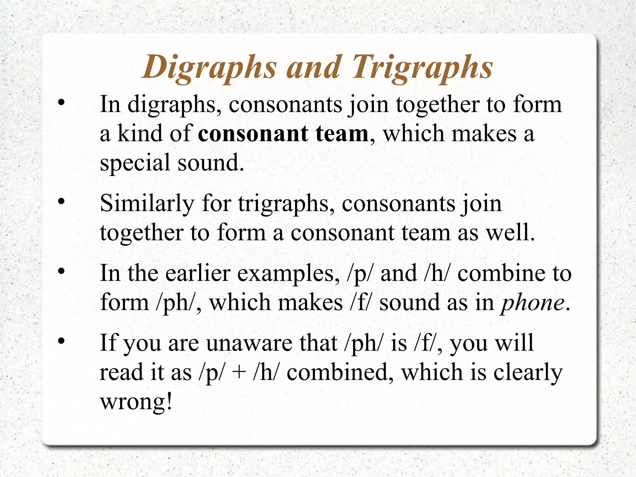 LL Upper Pri A - Con digraphs, trigraphs & blends | PDF