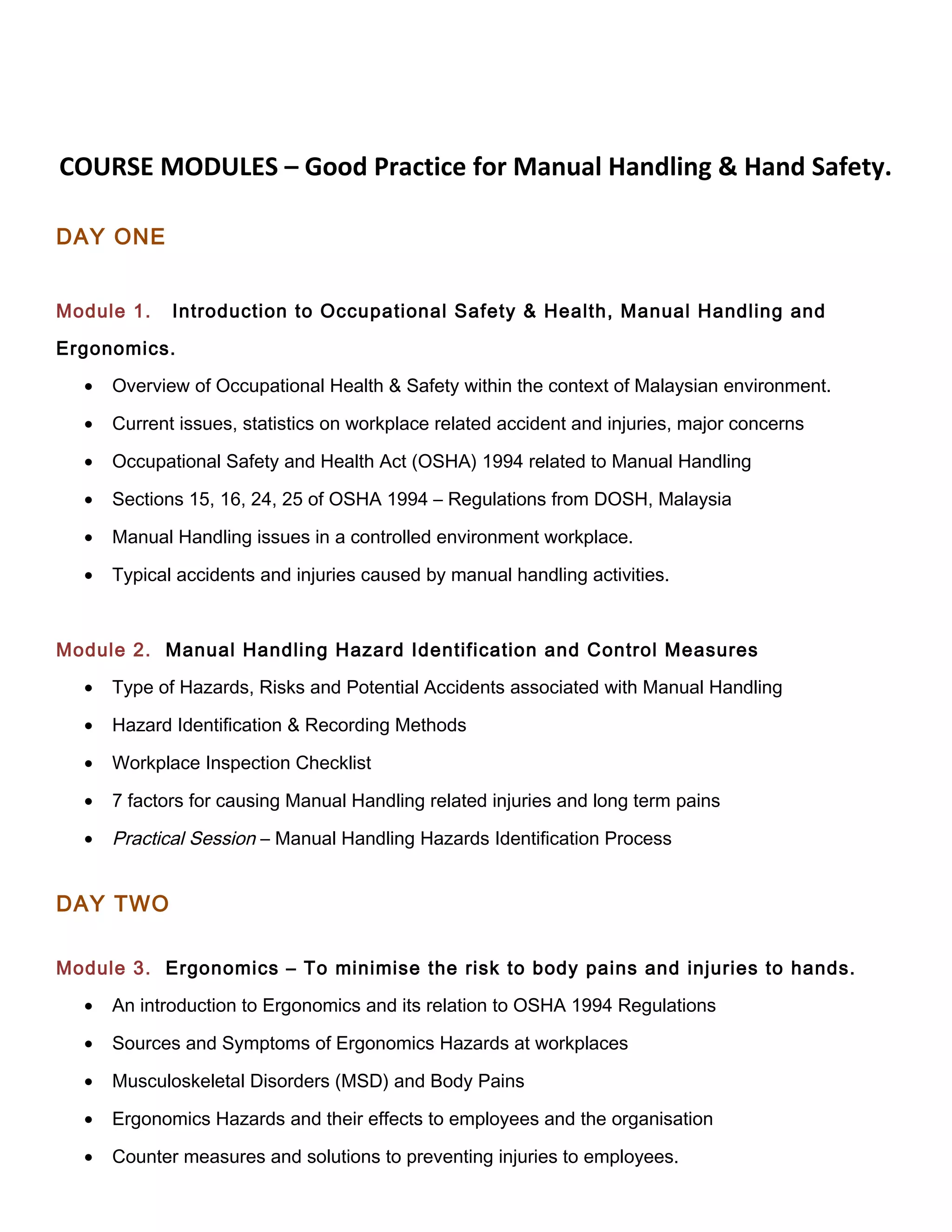 Good Practice for Manual Handling and Hand Safety | DOC