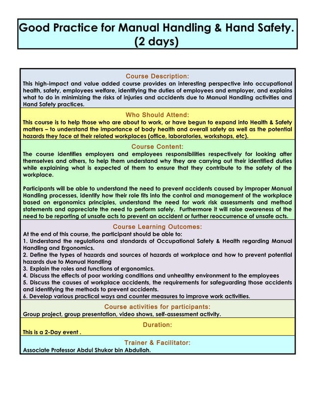 Good Practice for Manual Handling and Hand Safety | DOC | Medical Health