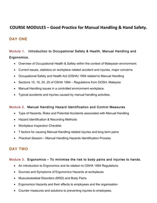 Good Practice for Manual Handling and Hand Safety | DOC