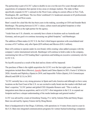 LLYC buys majority stake in Bam Communications | PDF