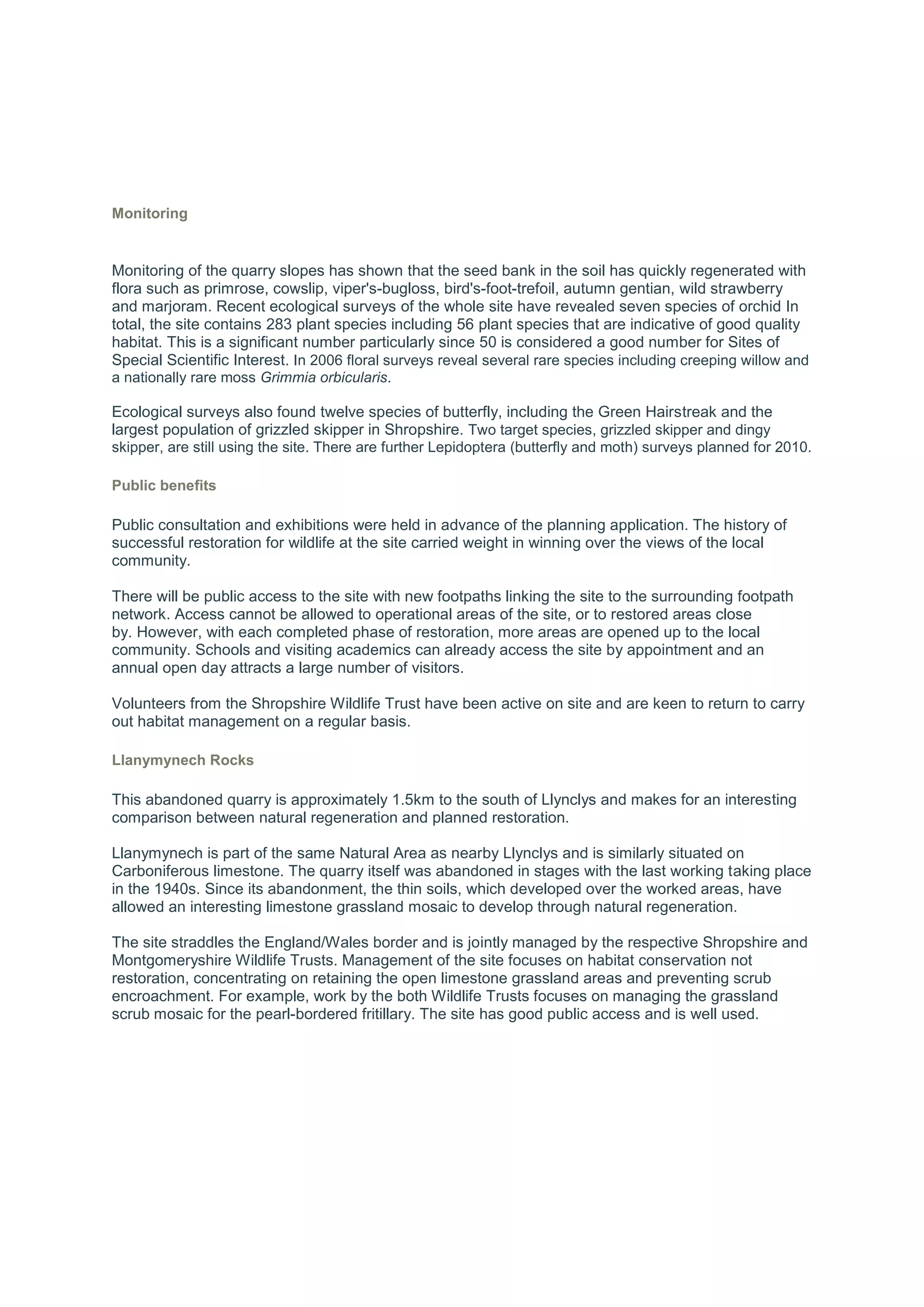 Llynclys quarry restoration | PDF