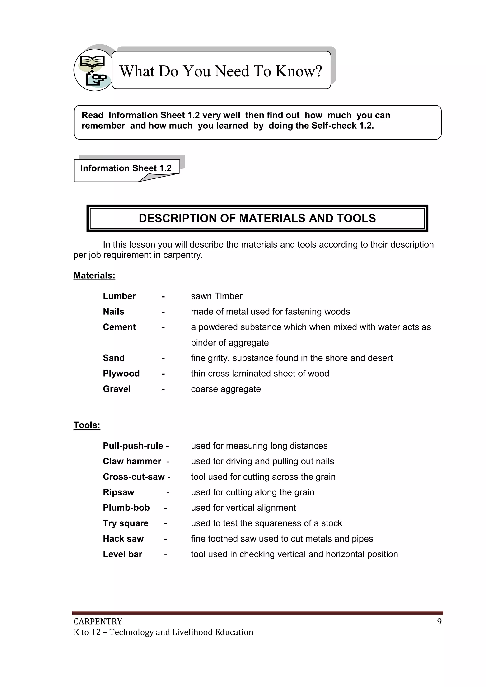Carpentry Learning Module Grade 7 and Grade 8 Explanatory Course | PDF