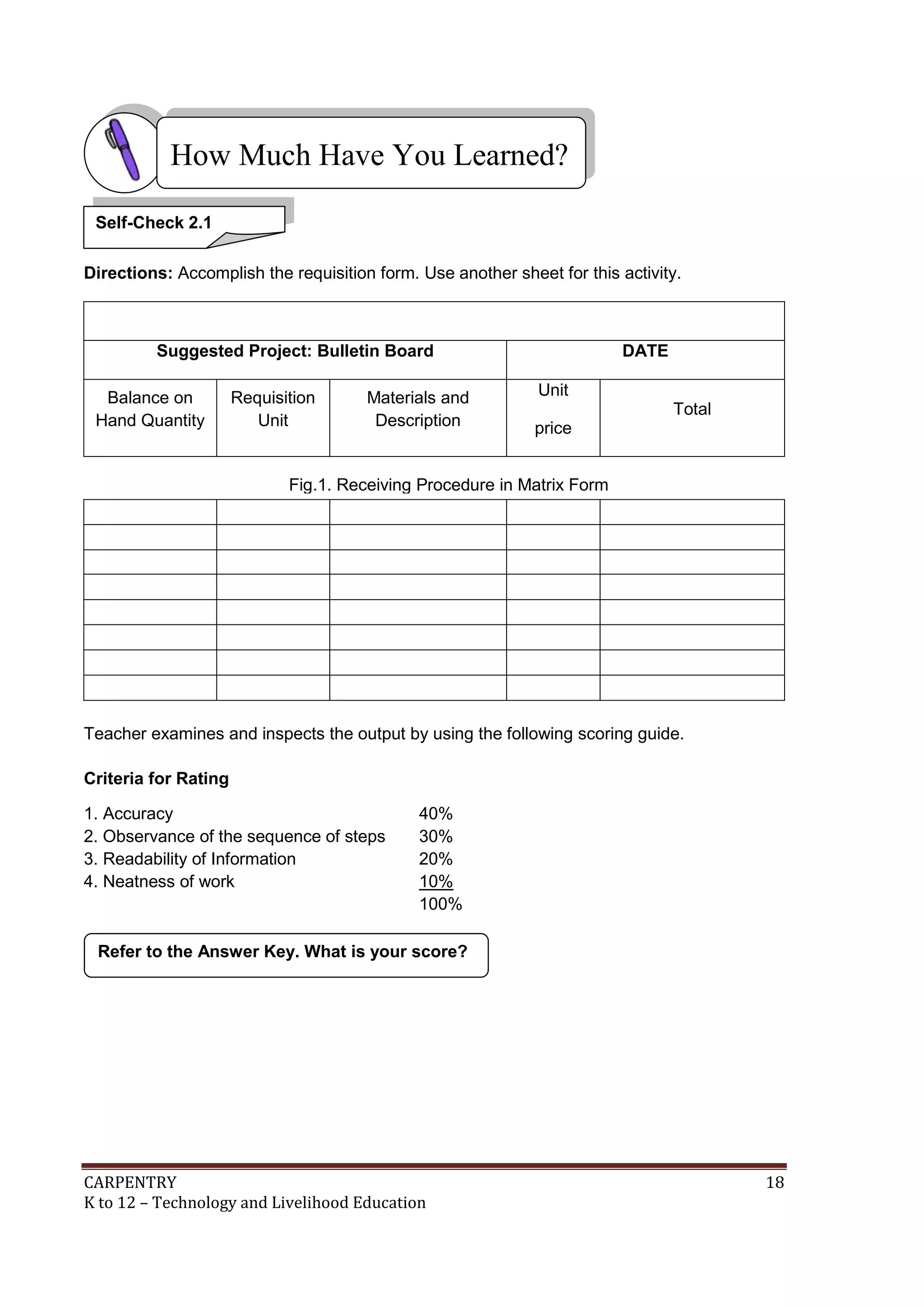 Carpentry Learning Module Grade 7 and Grade 8 Explanatory Course | PDF