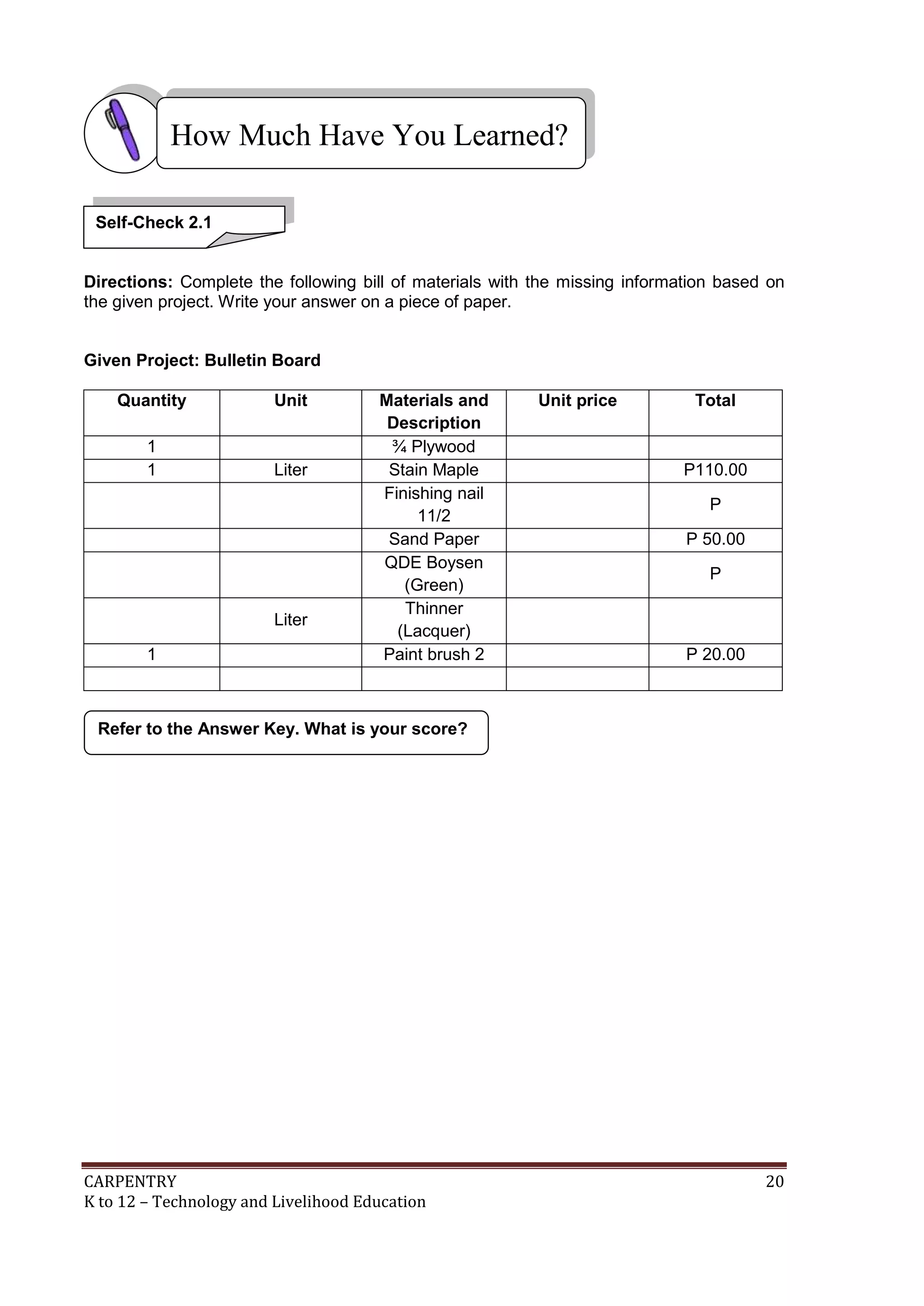 Carpentry Learning Module Grade 7 and Grade 8 Explanatory Course | PDF