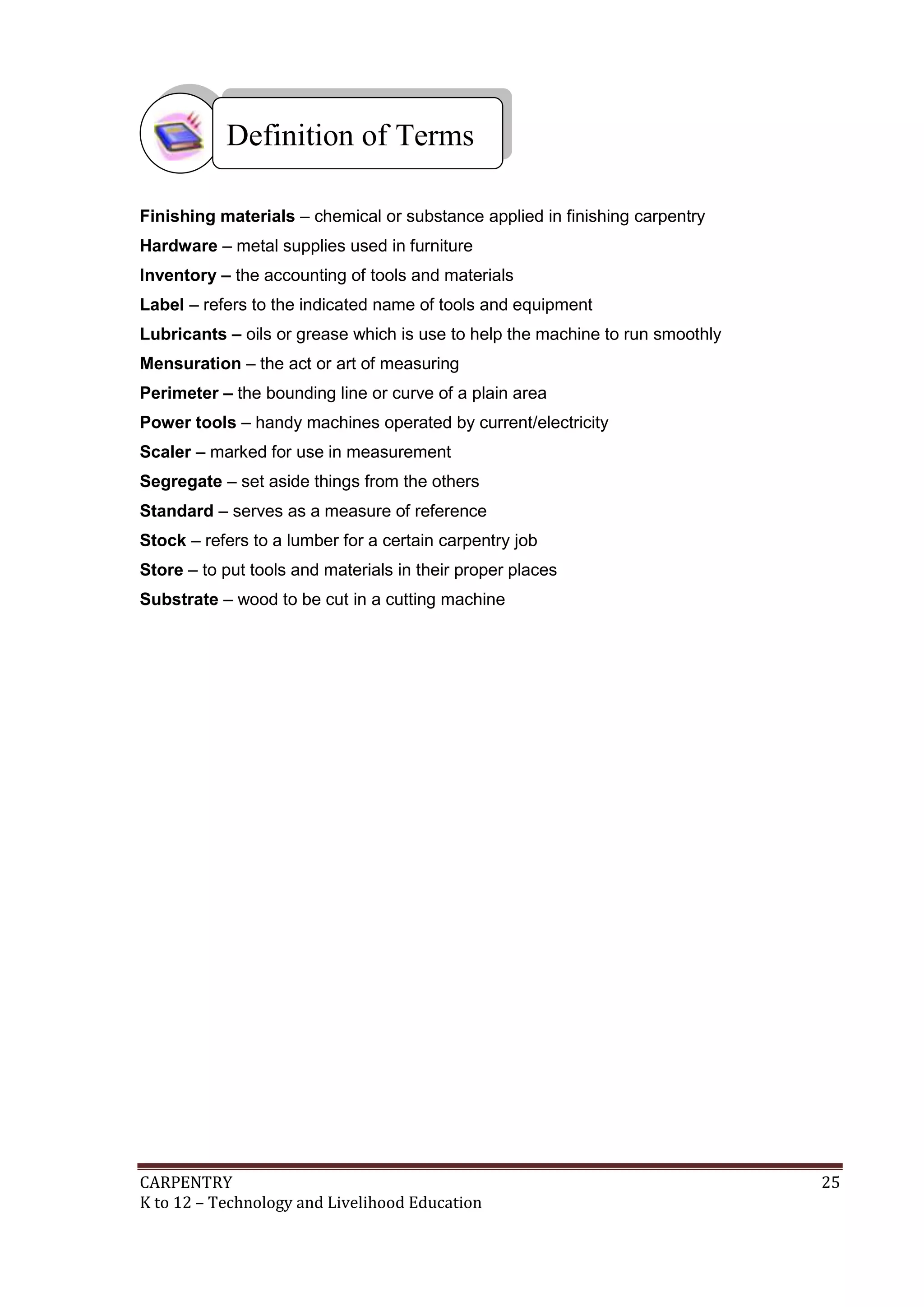 Carpentry Learning Module Grade 7 and Grade 8 Explanatory Course | PDF