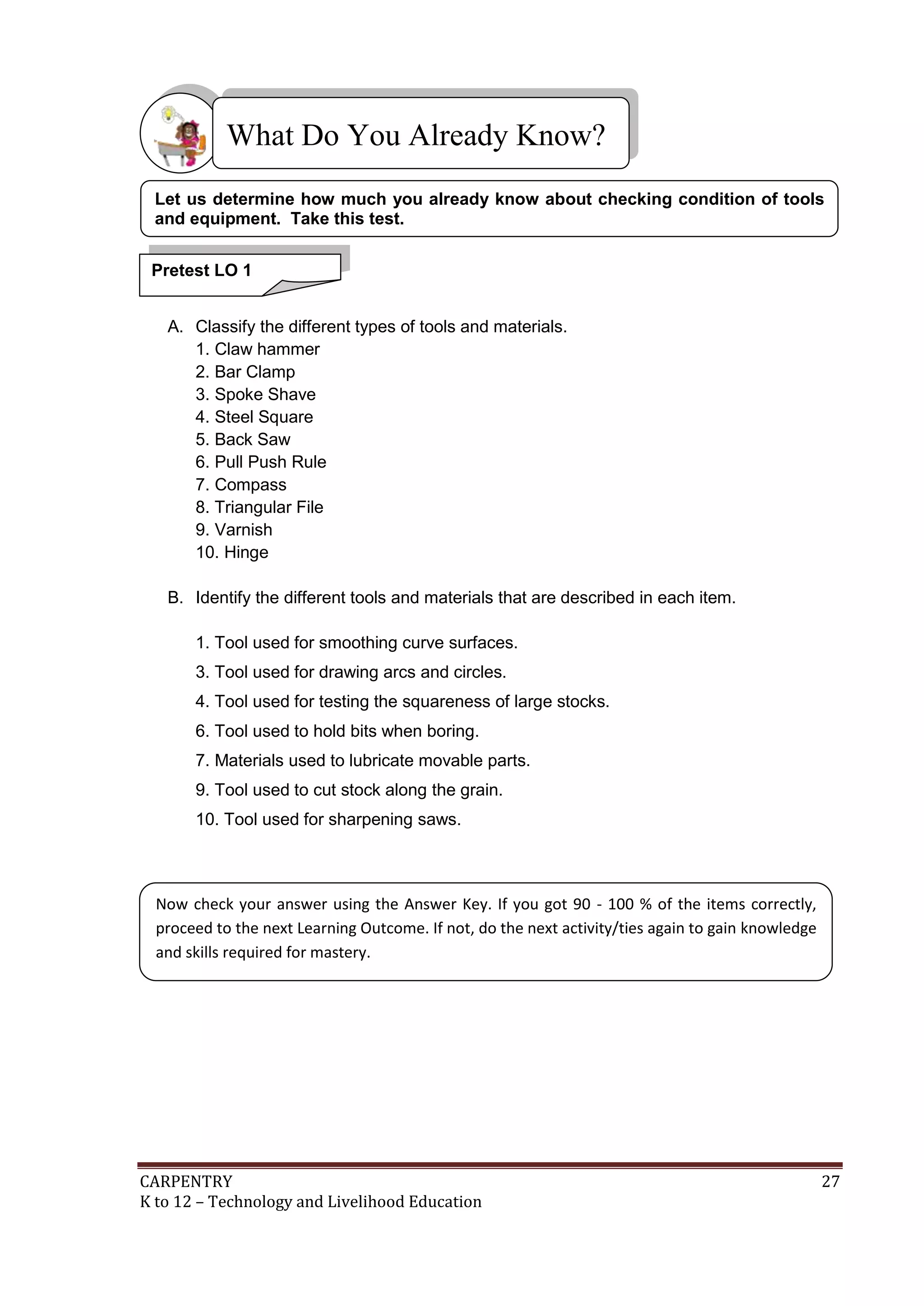 Carpentry Learning Module Grade 7 and Grade 8 Explanatory Course | PDF