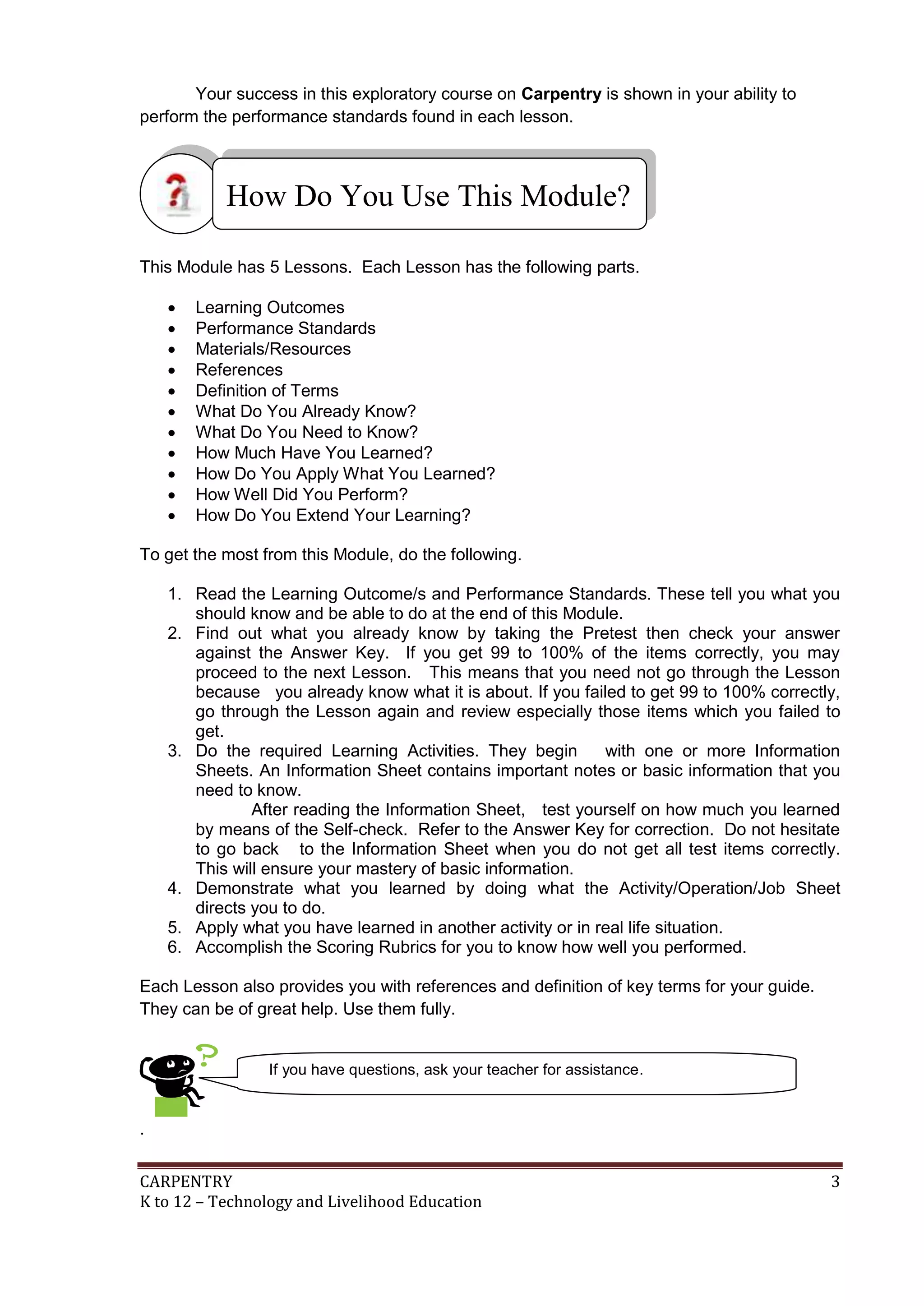 Carpentry Learning Module Grade 7 and Grade 8 Explanatory Course | PDF