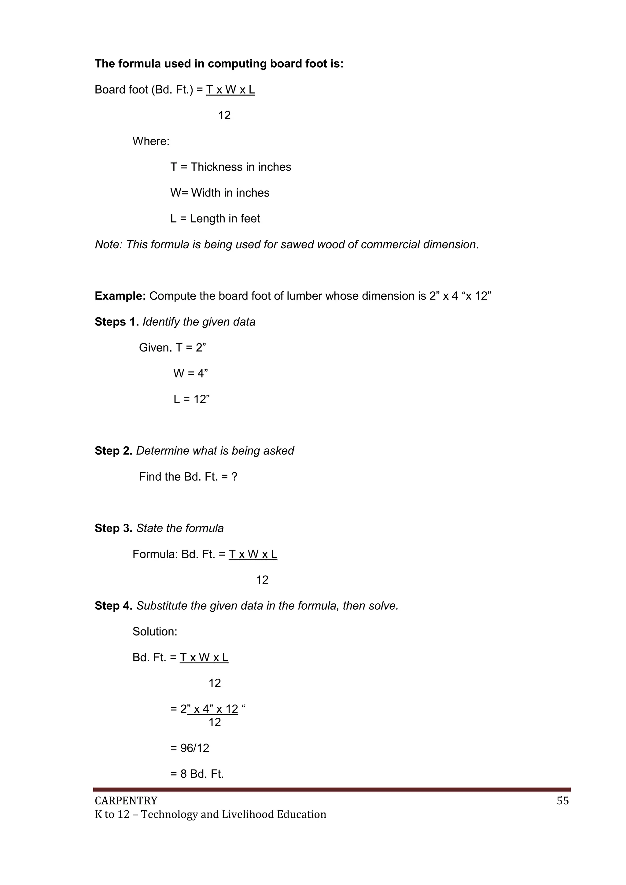 Carpentry Learning Module Grade 7 and Grade 8 Explanatory Course | PDF