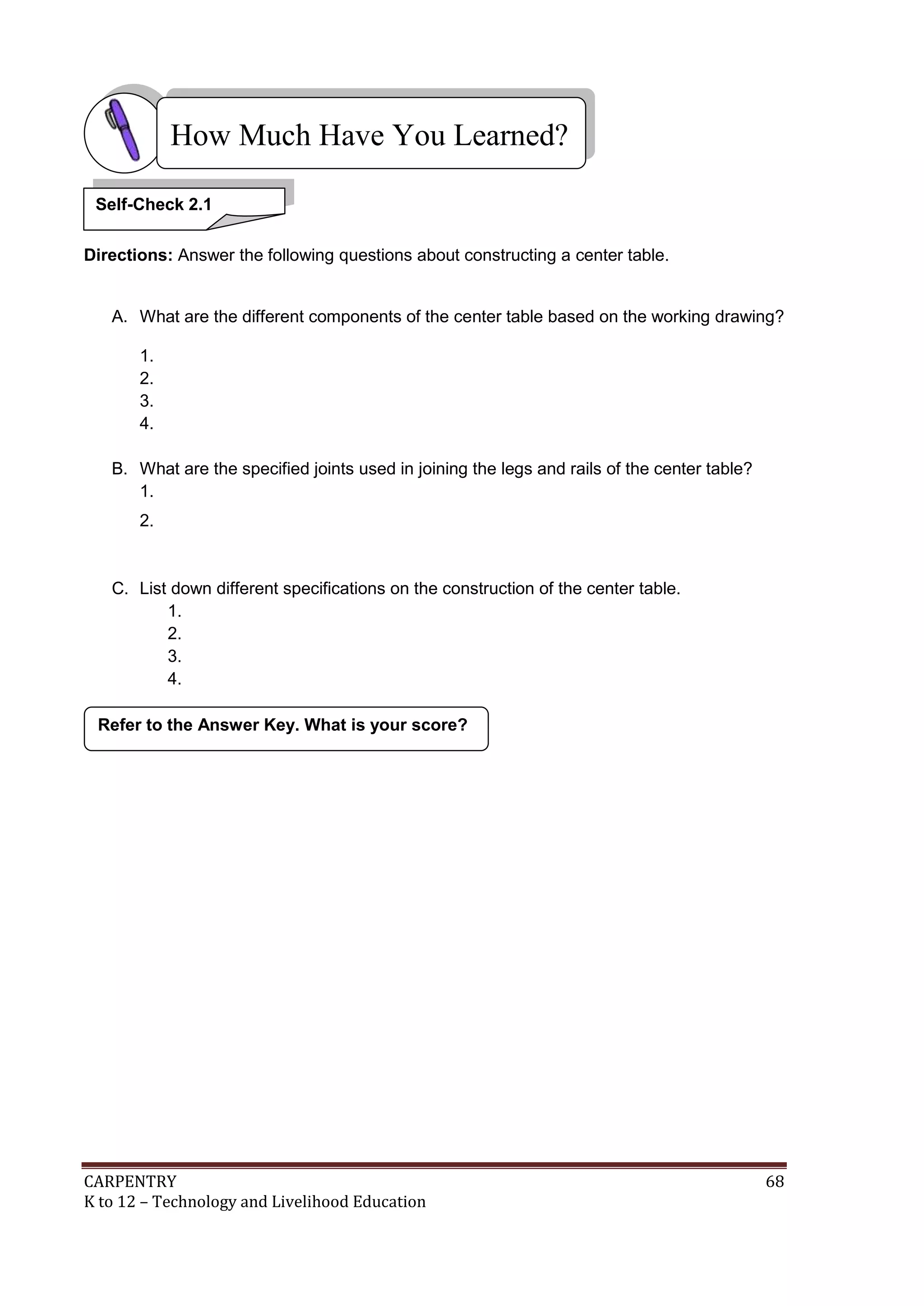 Carpentry Learning Module Grade 7 and Grade 8 Explanatory Course | PDF