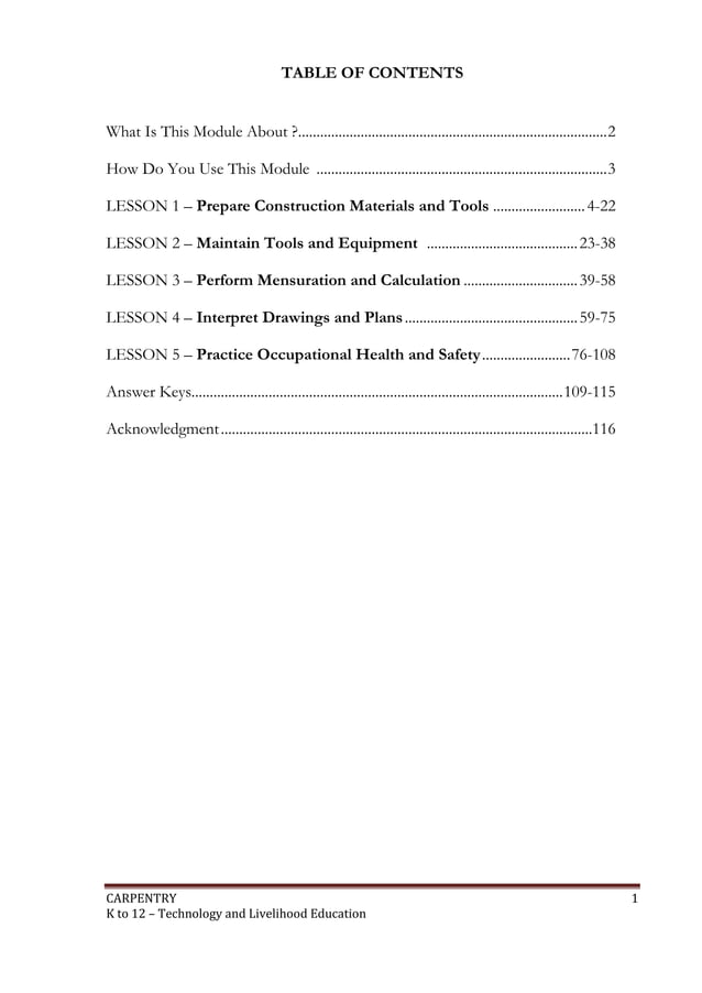 Carpentry Learning Module Grade 7 and Grade 8 Explanatory Course | PDF