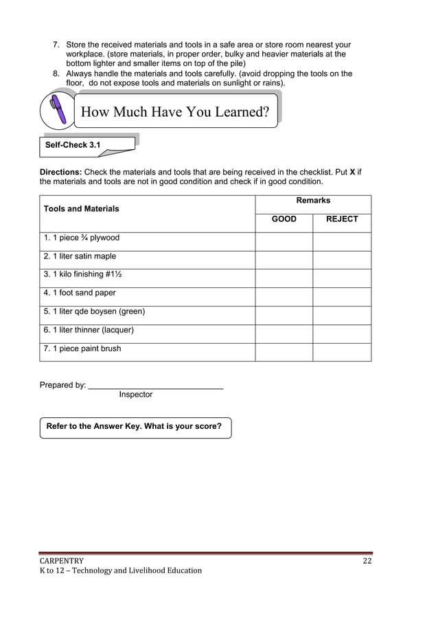 Carpentry Learning Module Grade 7 and Grade 8 Explanatory Course | PDF