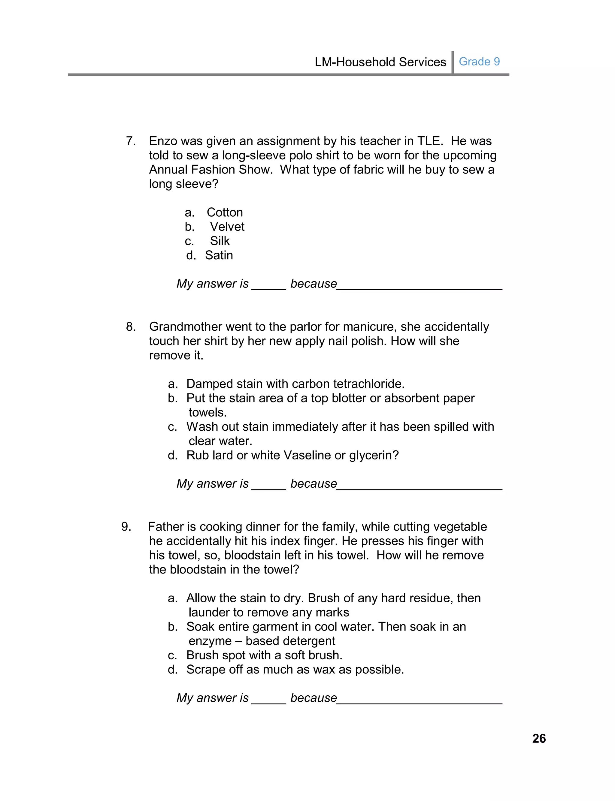 Lm household services-grade_9_1st and 2nd quarter | PDF