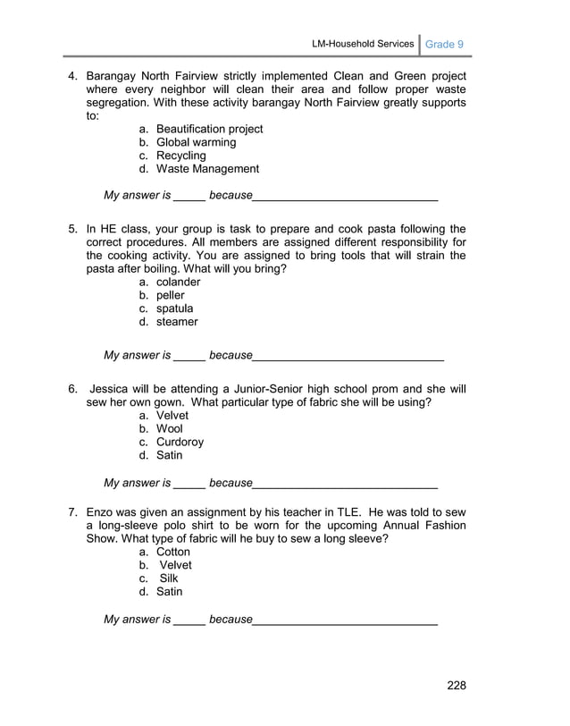 Lm household services-grade_9_3rd and 4th quarter