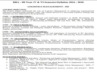 LOGISTICS MANAGEMENT- UNIT-1 (2020)- BBA- V- Sem- Osmania University | PPT