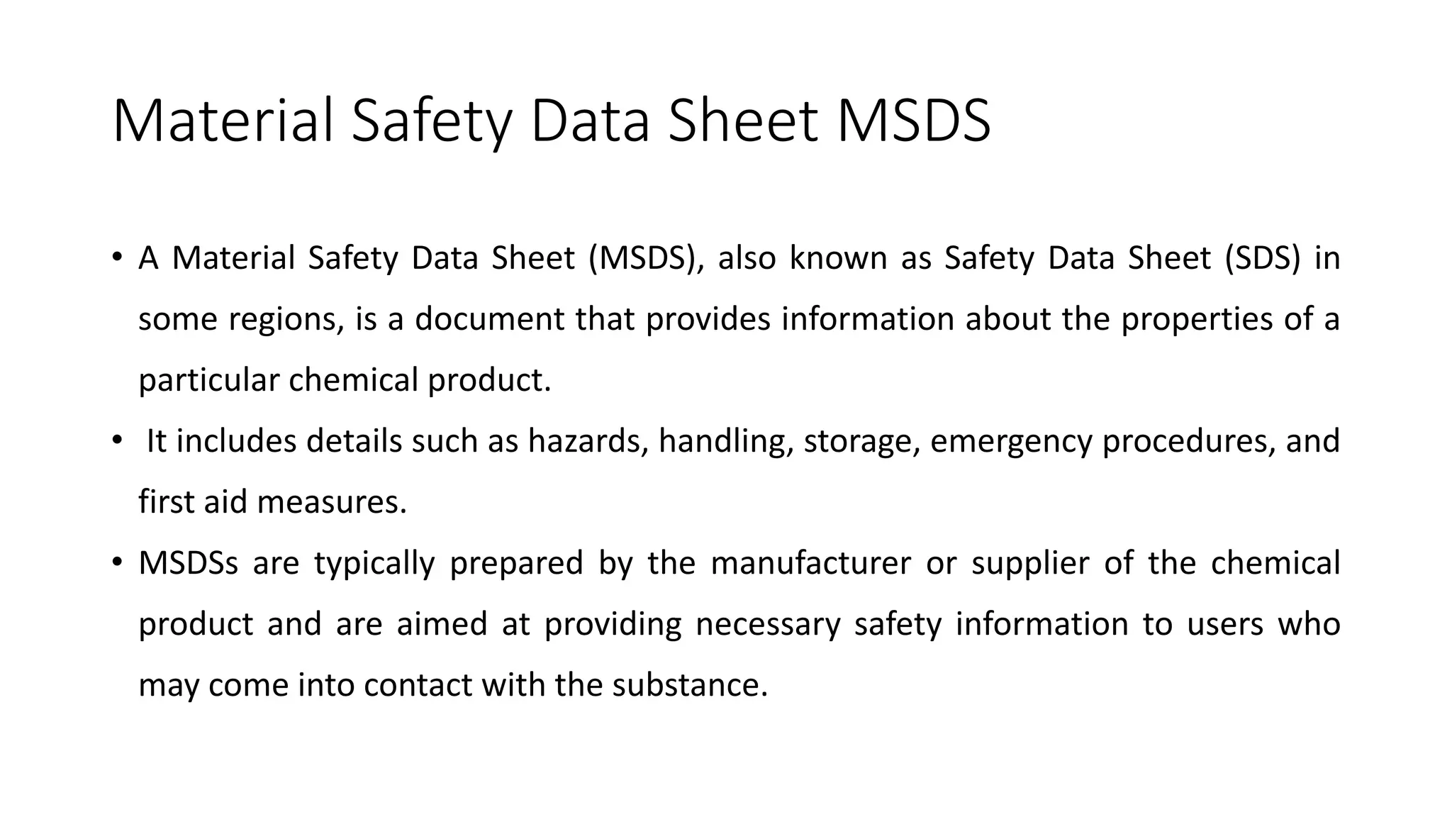 Meta Safety Data Sheets for hazardous materials | PPTX