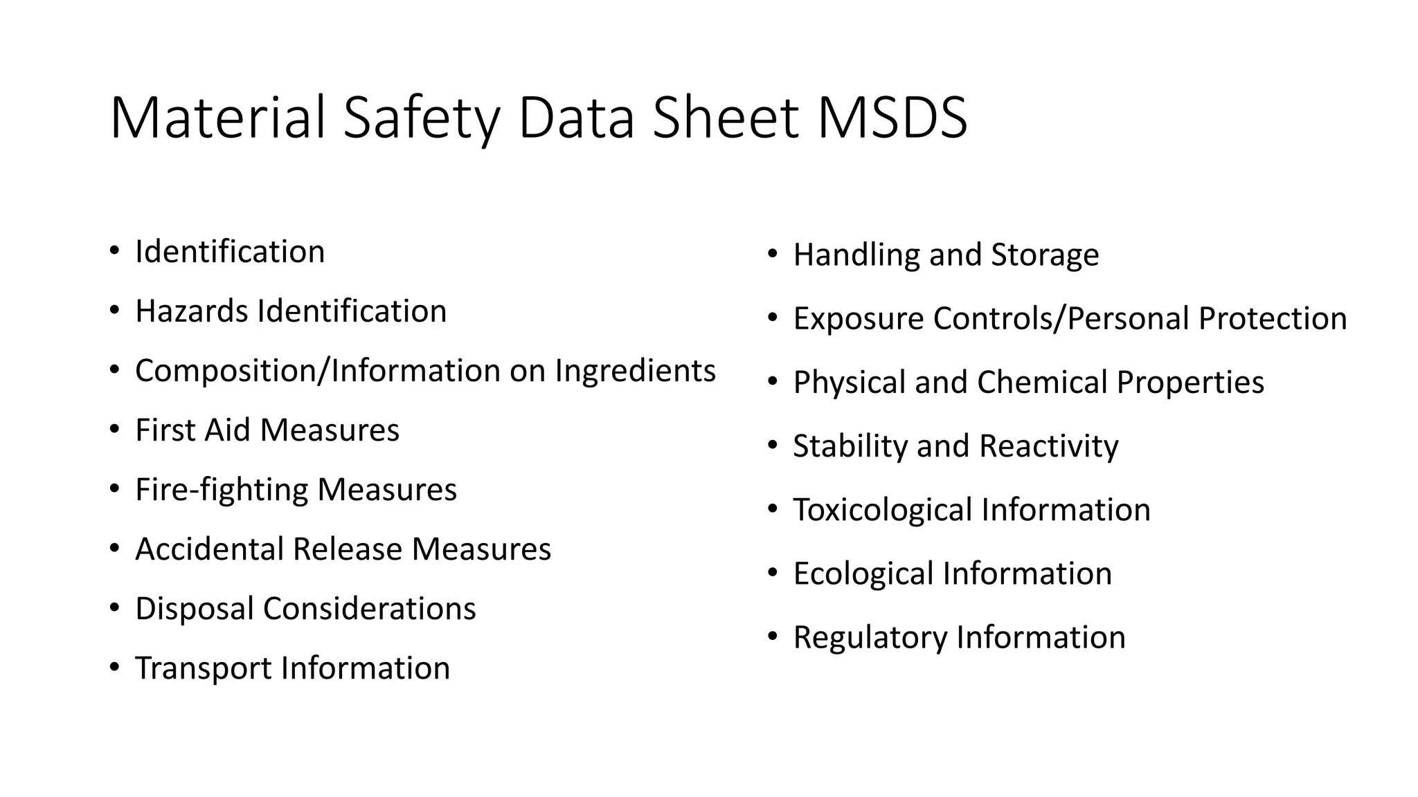 Meta Safety Data Sheets for hazardous materials | PPTX
