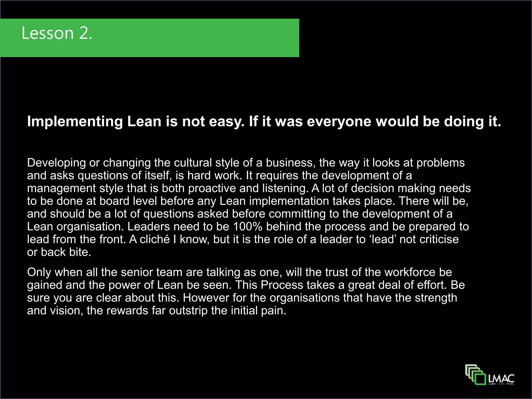 Lessons learned when implementing Lean - LMAC UK | PPTX